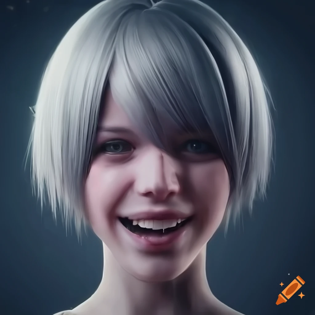 Hyperrealistic portrait of a young woman from Nier Automata on Craiyon