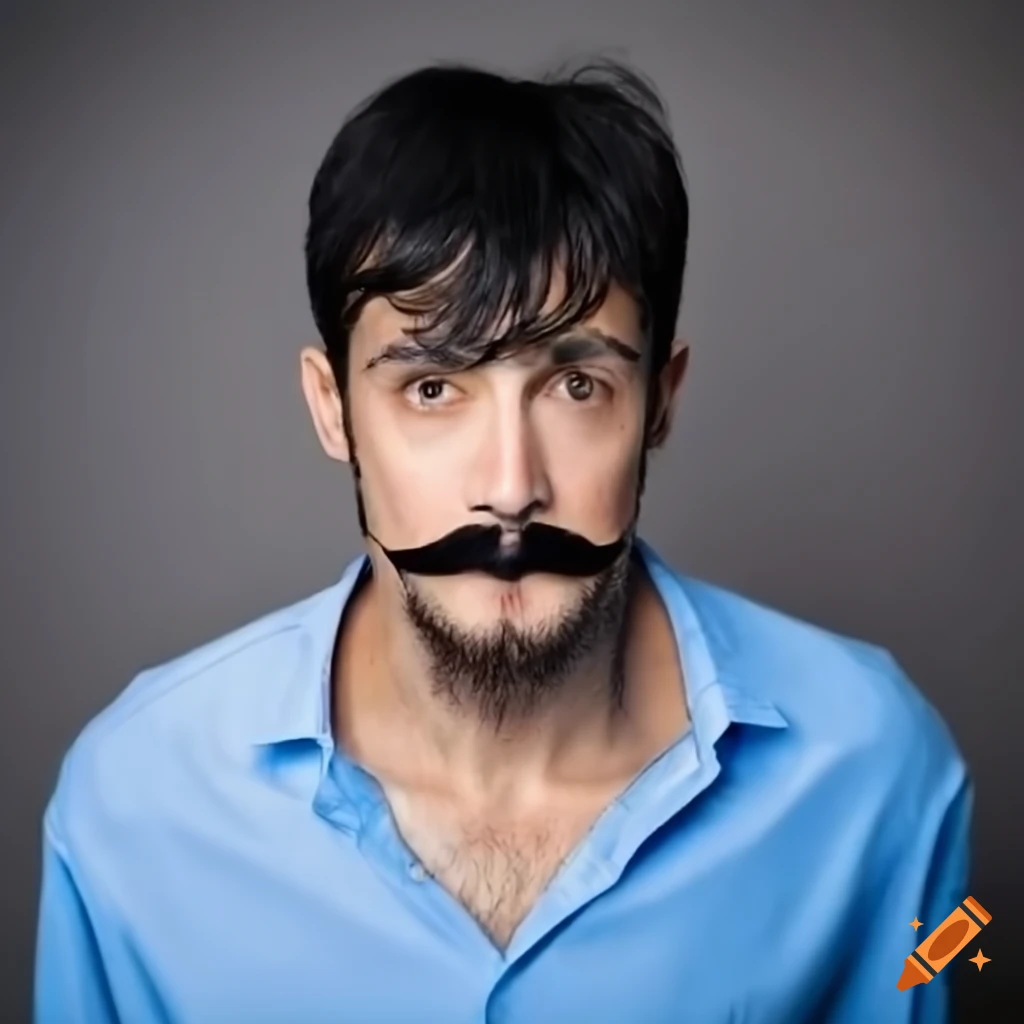 Portrait of a stylish man with black hair and a mustache