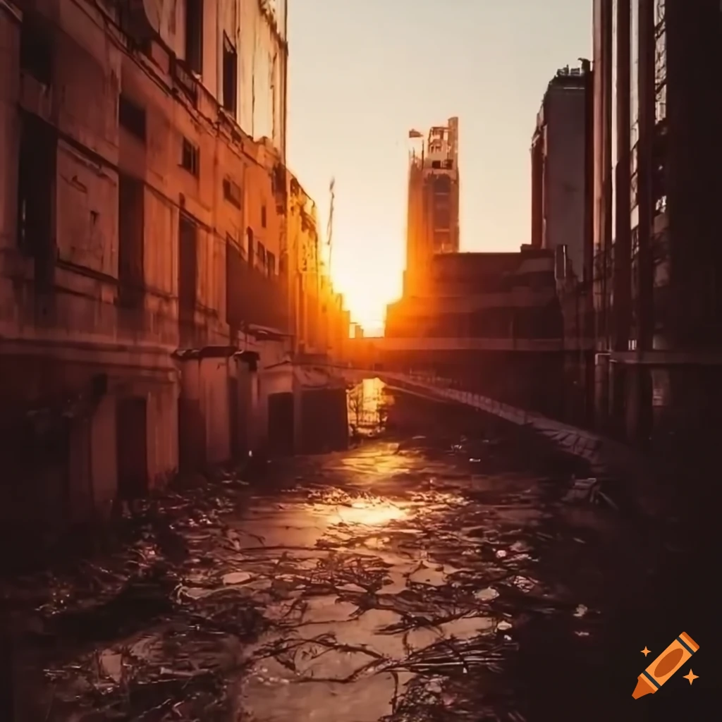 Sunset in an abandoned city on Craiyon