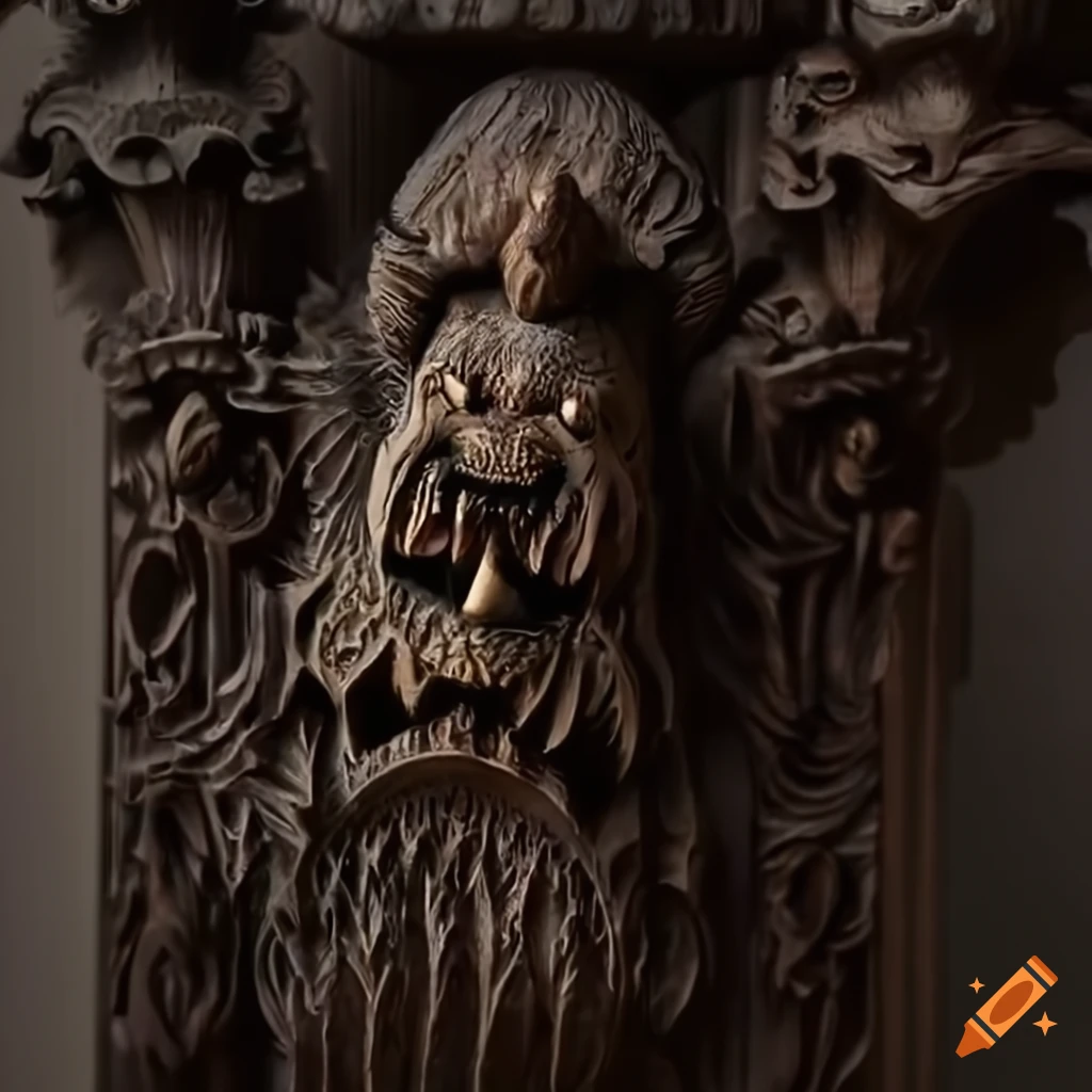 Exquisite architectural stave carving artwork on Craiyon