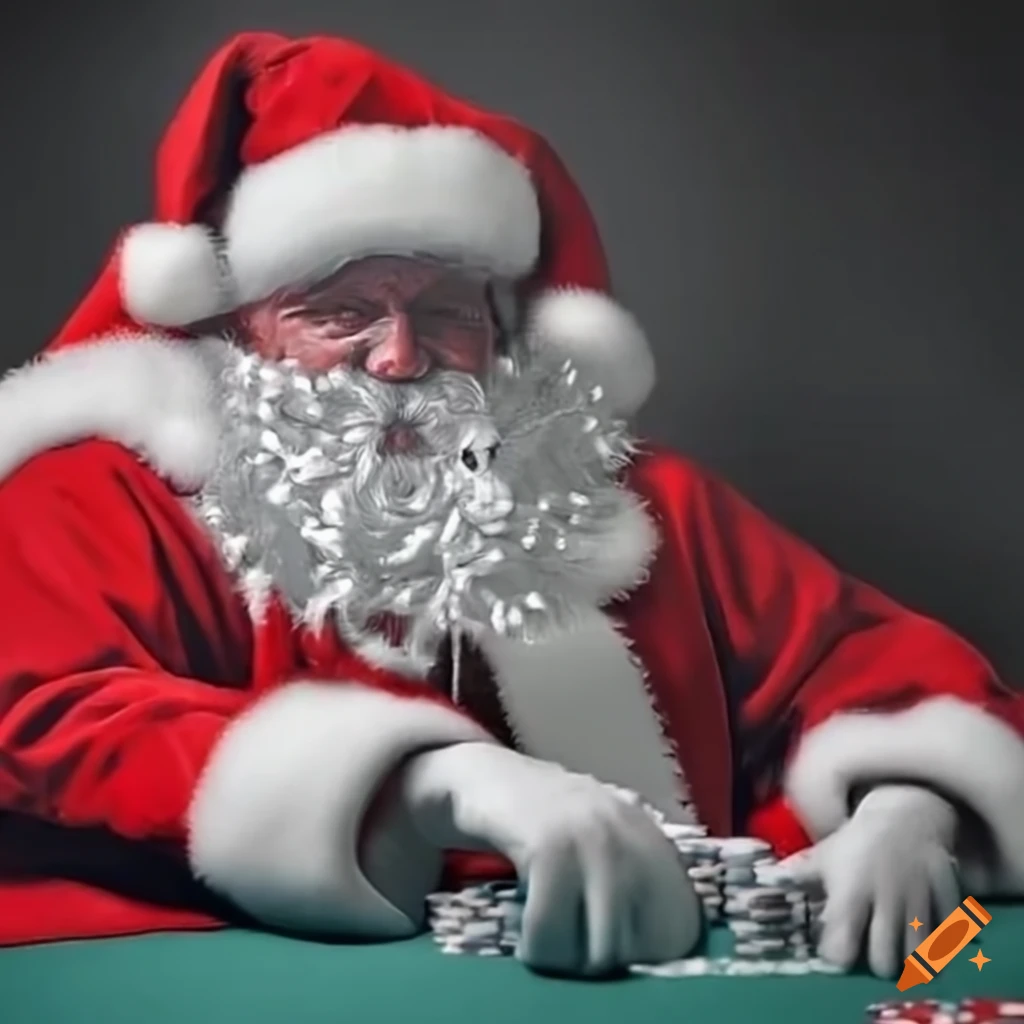 Intricate hyperrealistic santa claus playing poker with a crab on Craiyon