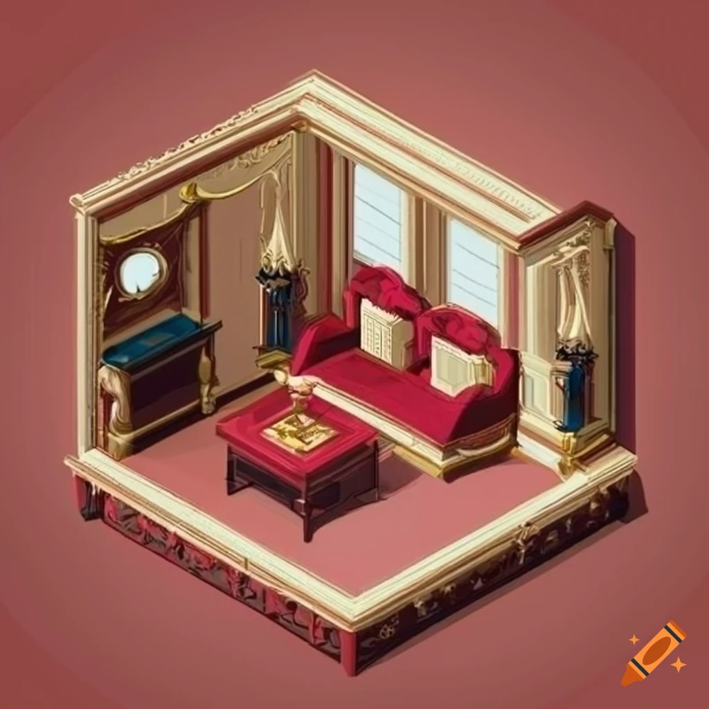 Isometric view of a gothic regency sitting room
