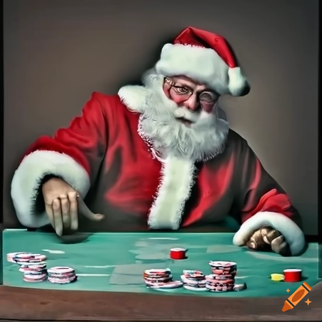 Intricate hyperrealistic Santa Claus playing poker with a crab on Craiyon