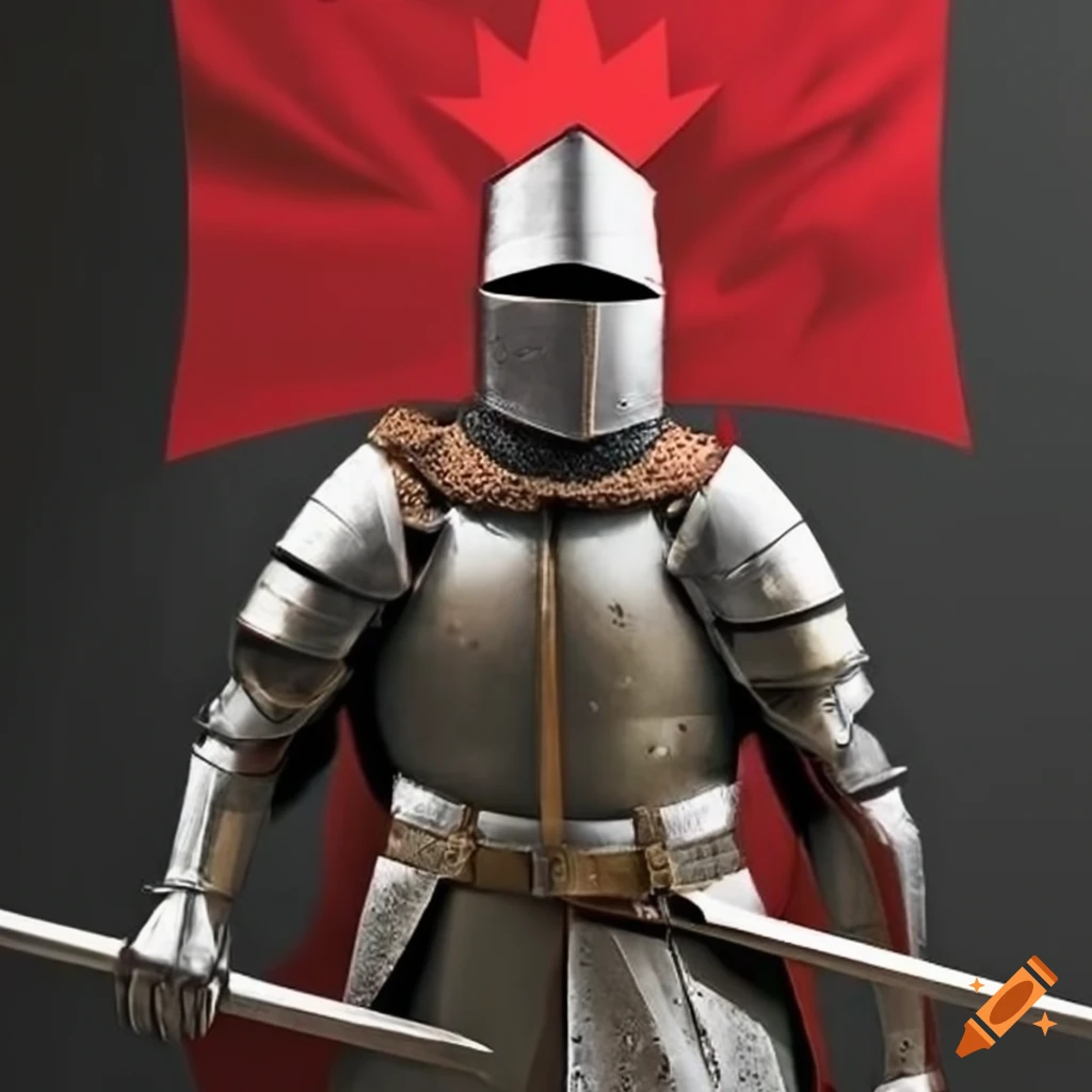 Image of a knight wearing a canadian flag cape on Craiyon