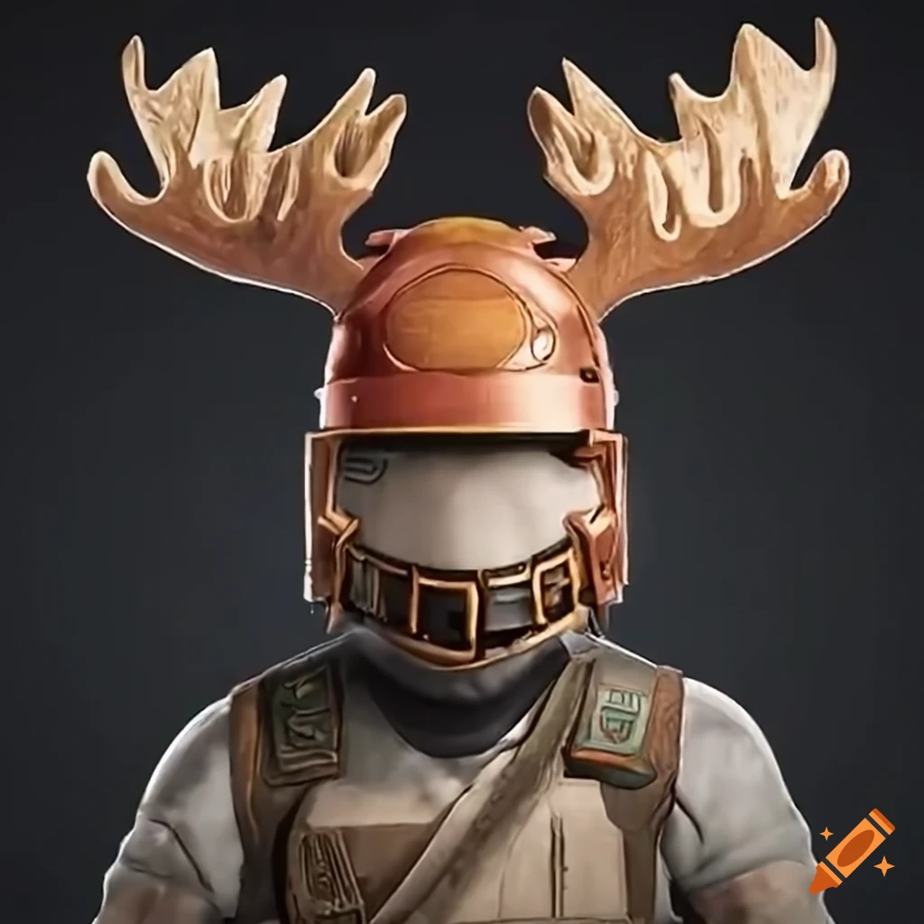 Character in video game with moose-themed helmet
