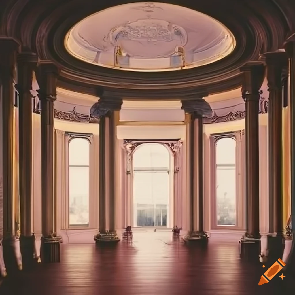 Image of a lavish circular ballroom with marble columns on Craiyon