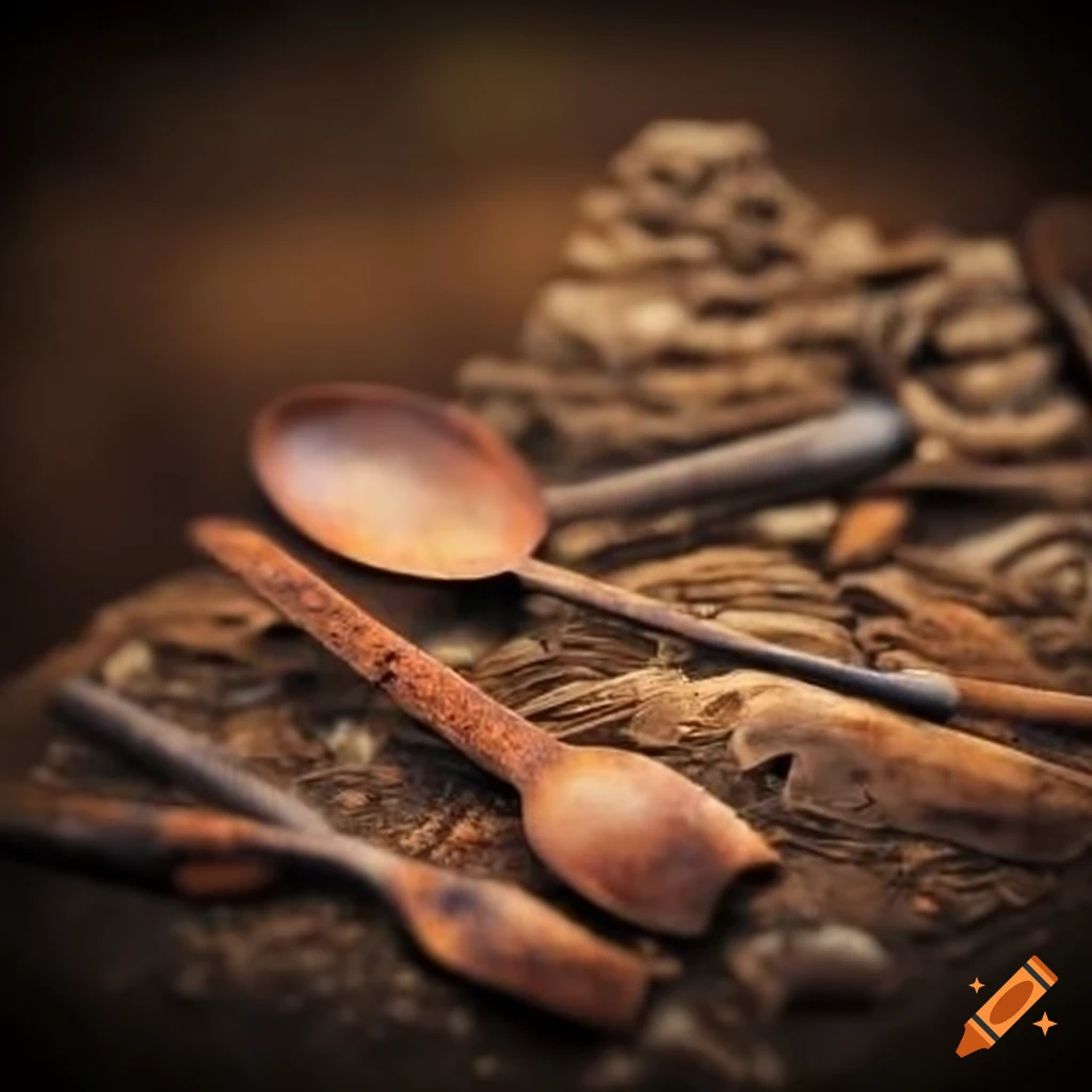Rusty spoon next to a pile of pale