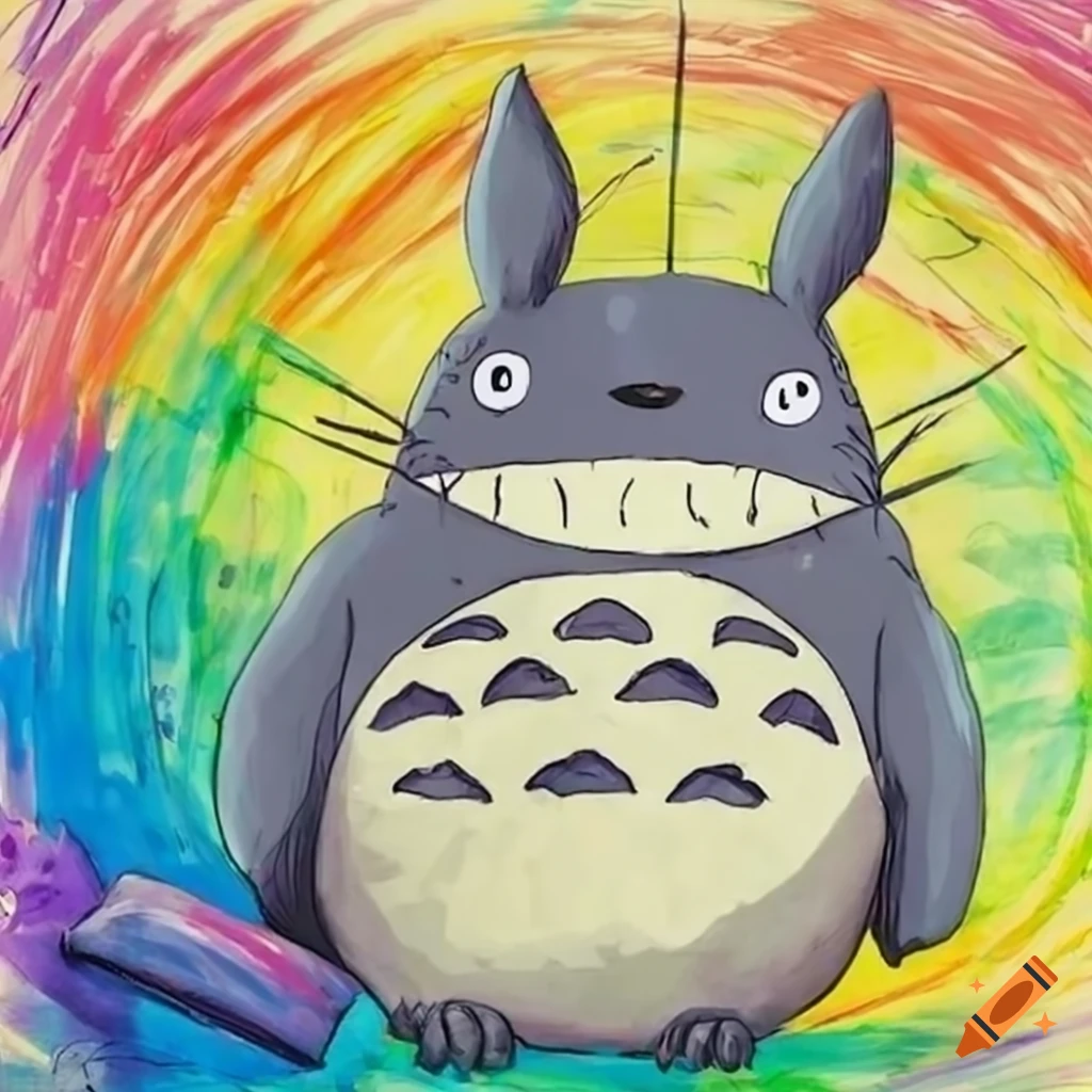 Colorful pencil drawing of totoro as batman on Craiyon