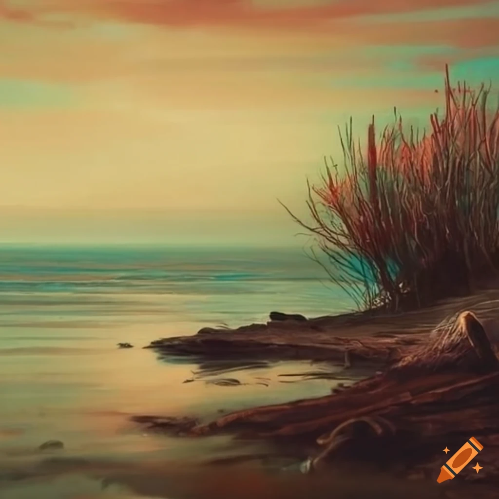 Vintage landscape of a beach with a dead shore
