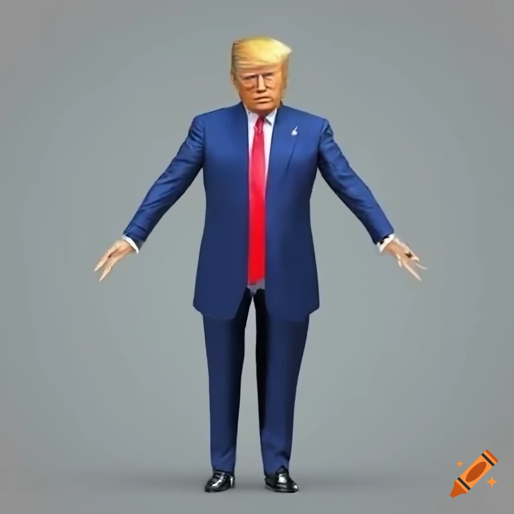 3d model of donald trump in blue suit and red tie