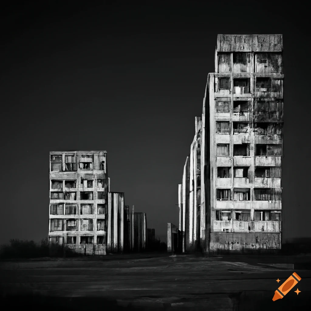 Brutalist concrete megastructure in the rain on Craiyon