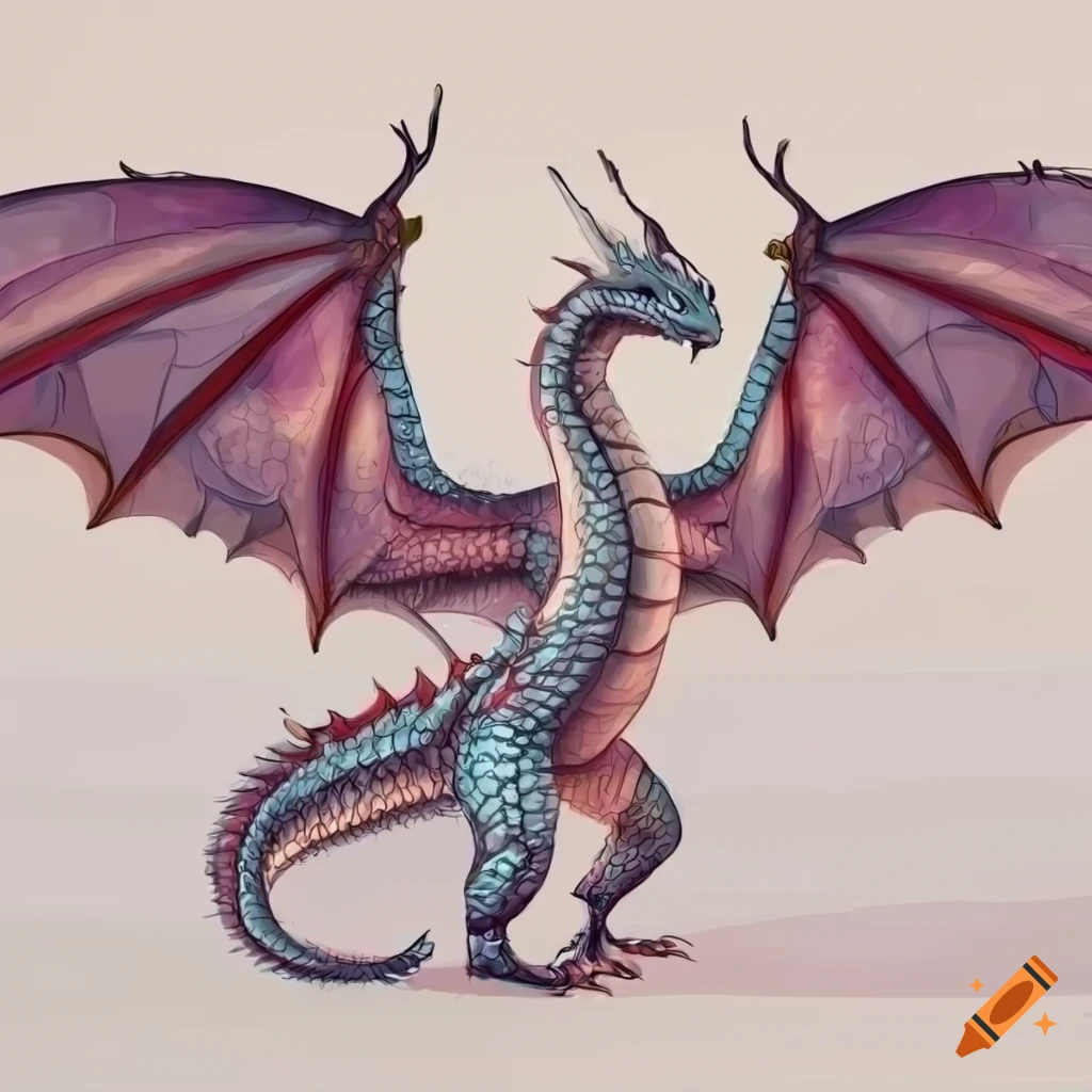 Detailed side view illustration of a dragon with wings on Craiyon