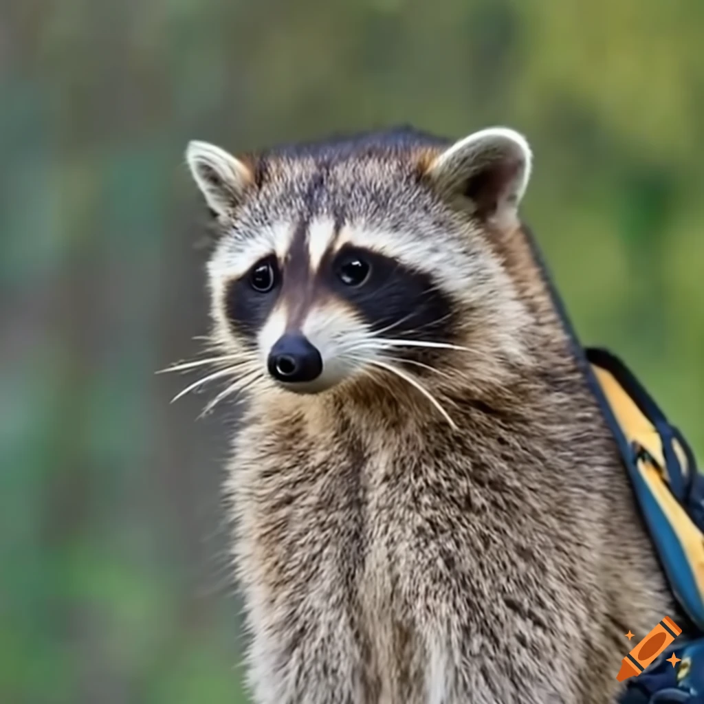Cute raccoon with a backpack