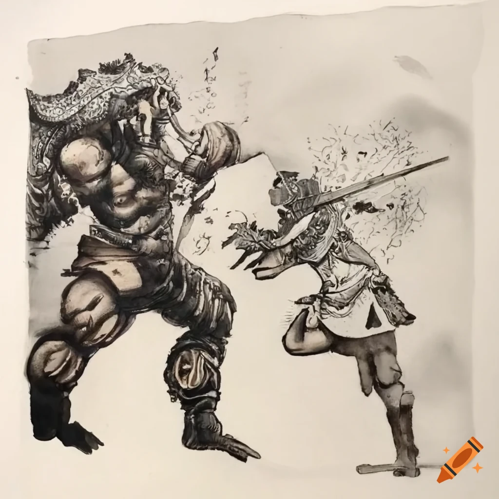 Chinese ink painting of link fighting ganon