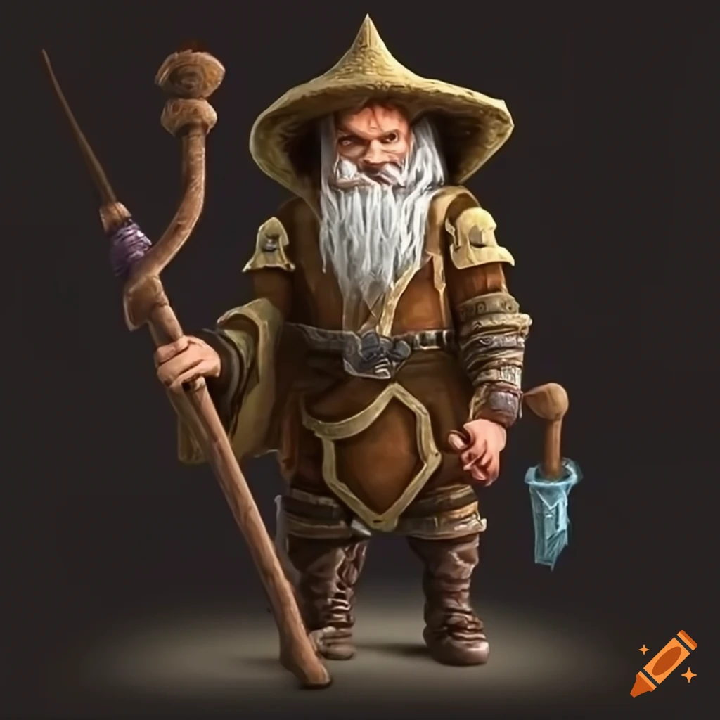 Realistic depiction of a dwarven wizard with staff on Craiyon