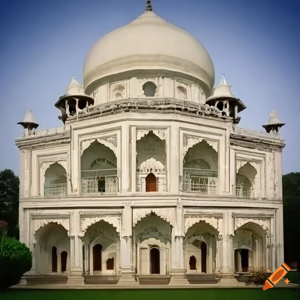 Frontal elevation of mughal mahal white house on Craiyon