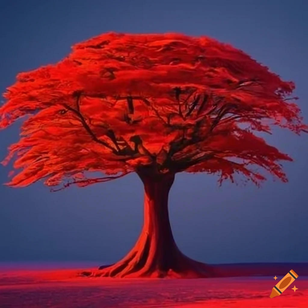 Red tree in a natural setting