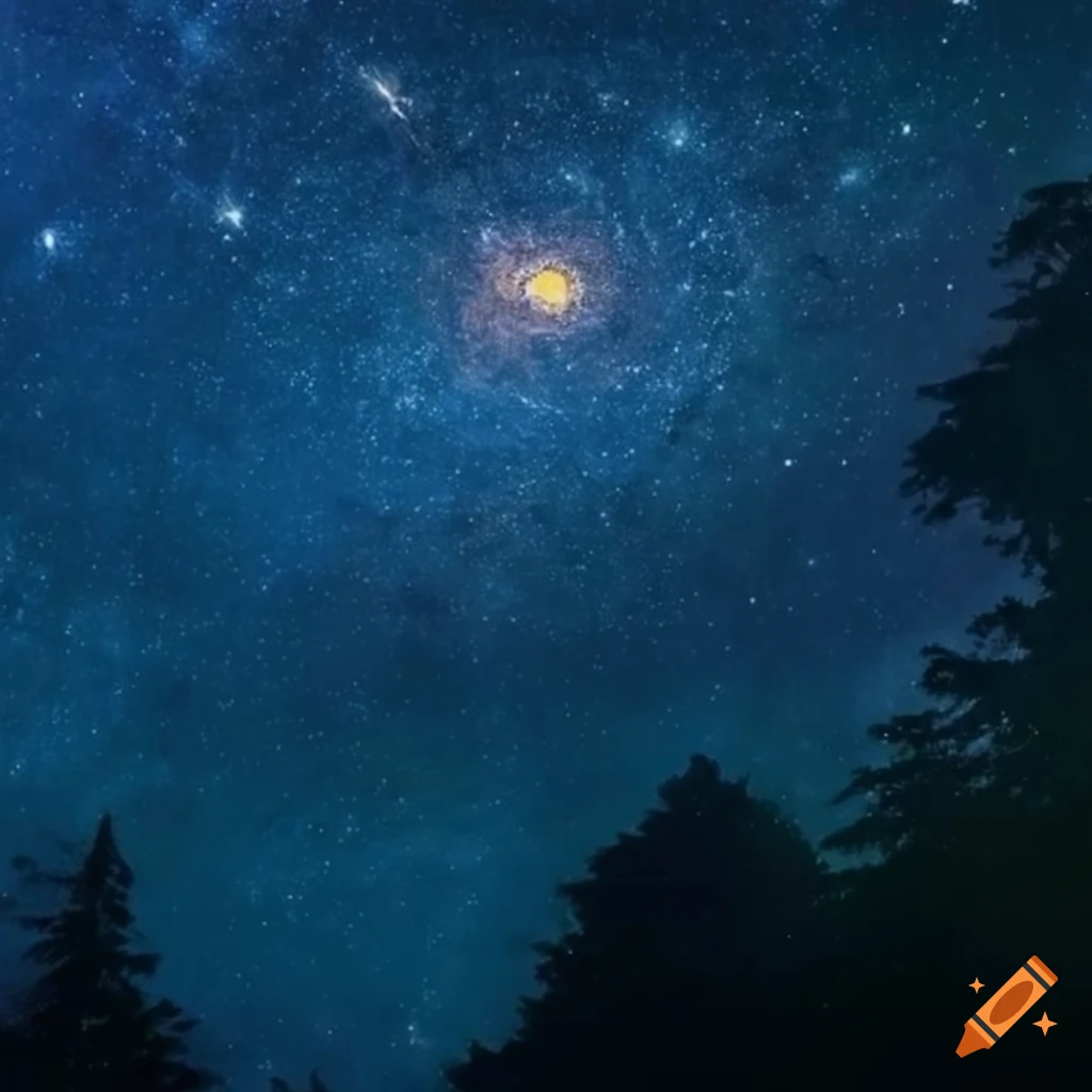 Renoir-inspired painting of a falling star over a forest on Craiyon