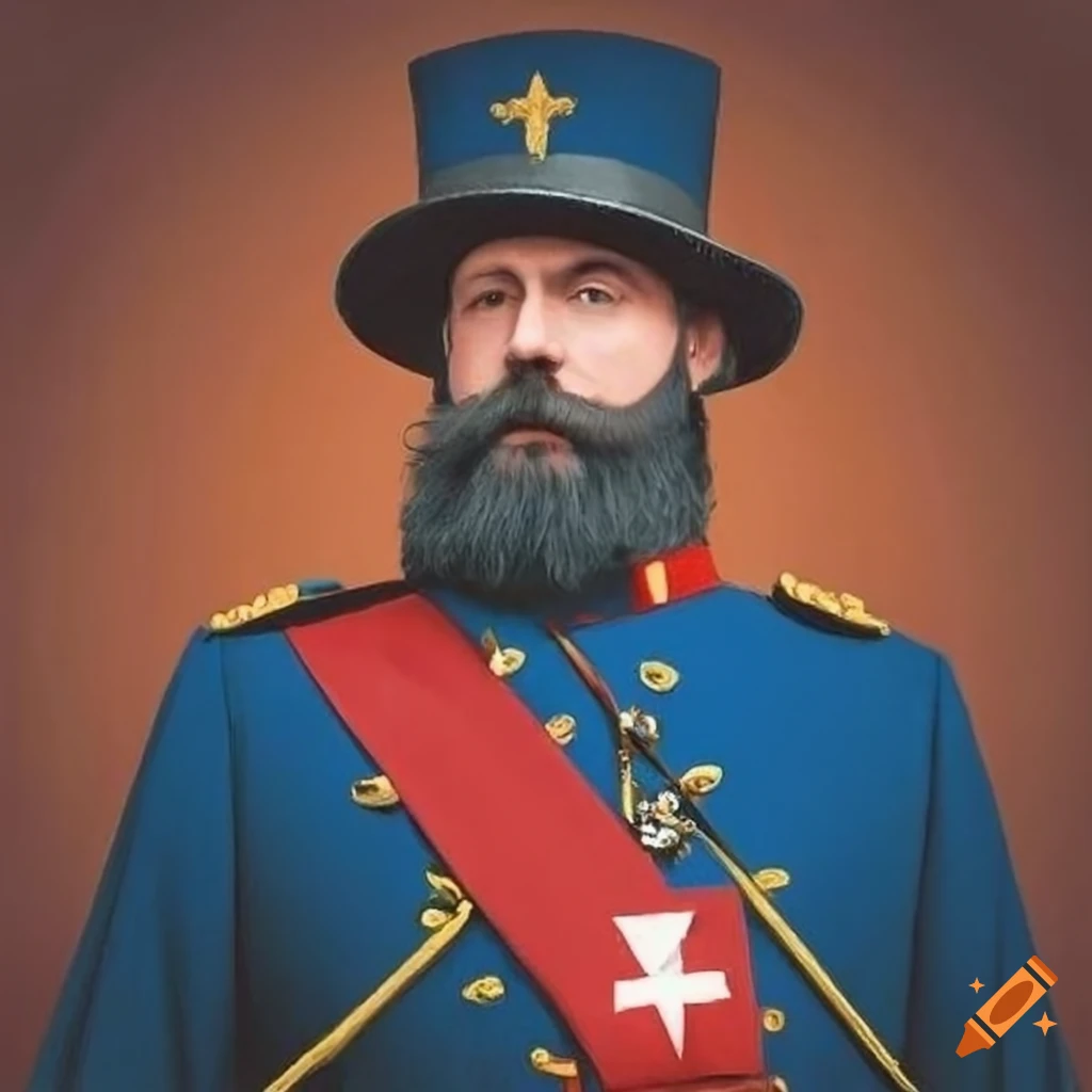 Portrait of a bearded knight in a blue military uniform