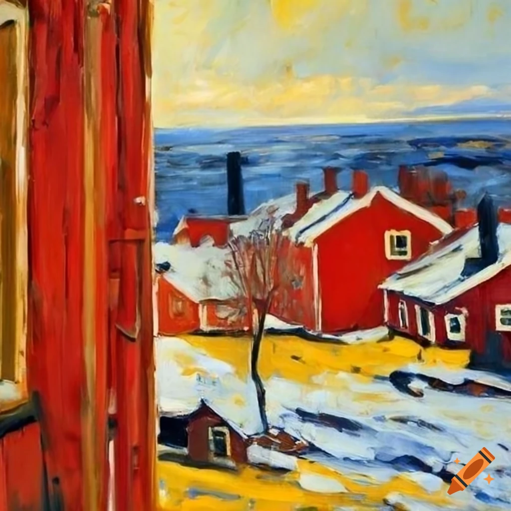 Stormy winter landscape painting through a window on Craiyon