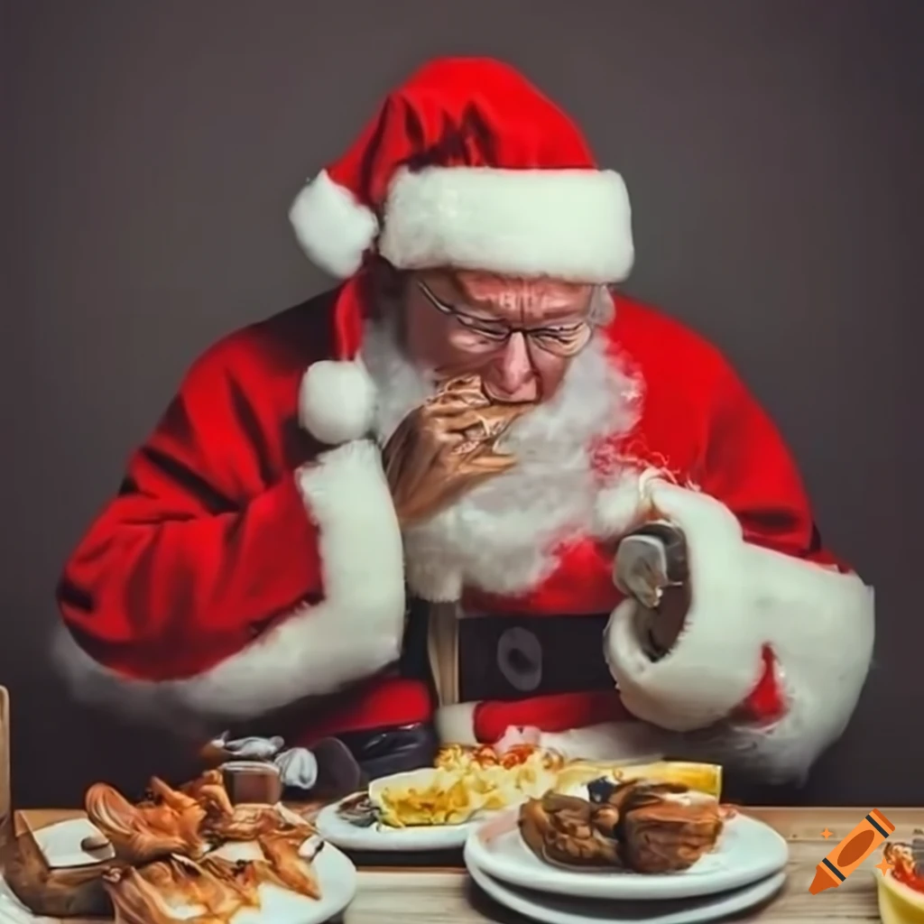 Hyperrealistic portrait of santa eating maryland crabs on Craiyon