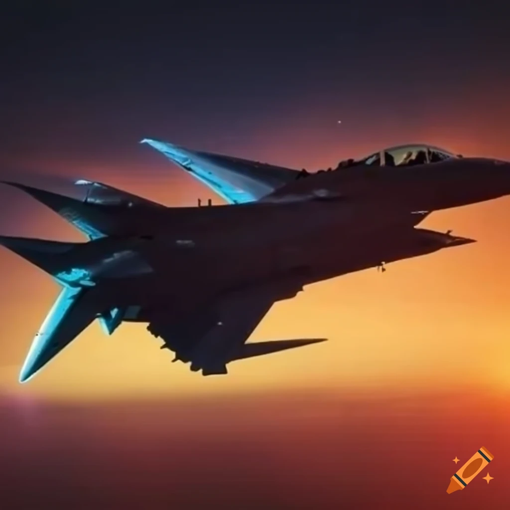 Sci-fi jet fused with alien technology in the night sky