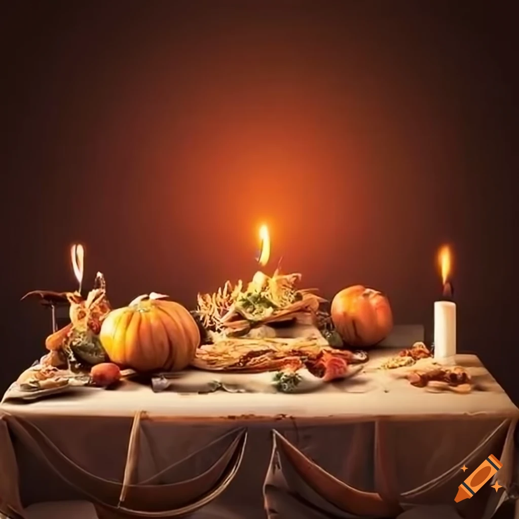 Autumn-themed table design with product on wooden surface on Craiyon