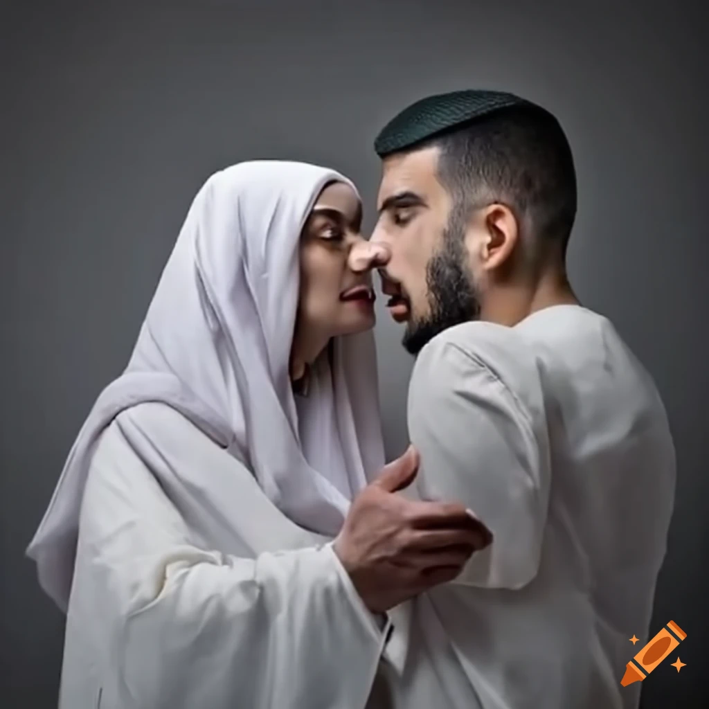 Image of an angry muslim man and a calm christian lady on Craiyon