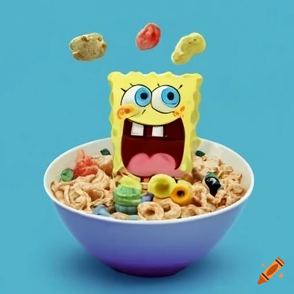 Spongebob relaxing in a bowl of cereal