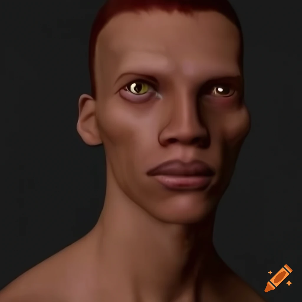 Portrait of a middle-aged humanoid alien with maroon hair on Craiyon