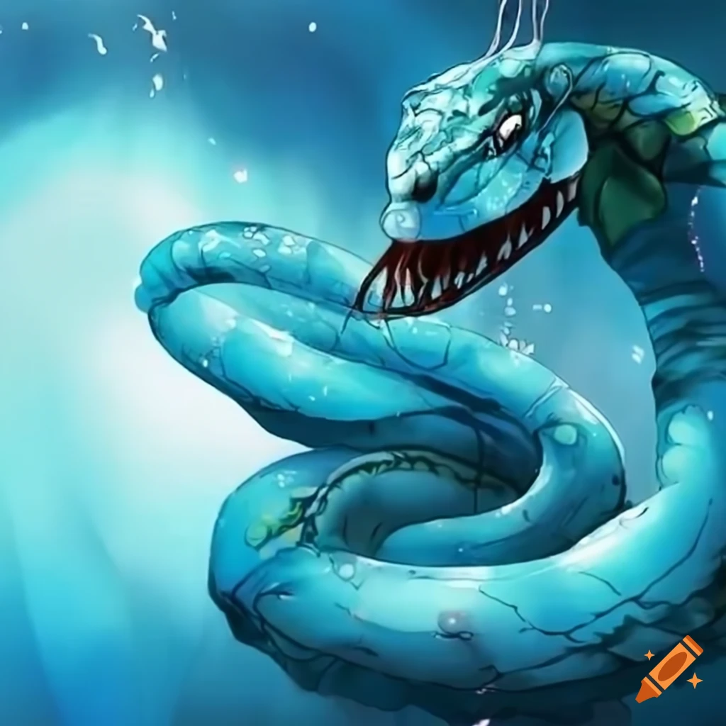Illustration of a water snake in anime style on Craiyon