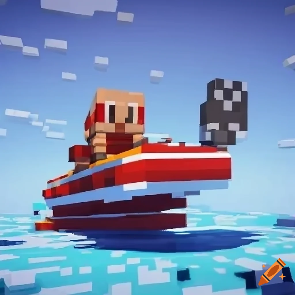 Boat racing on ice in minecraft on Craiyon