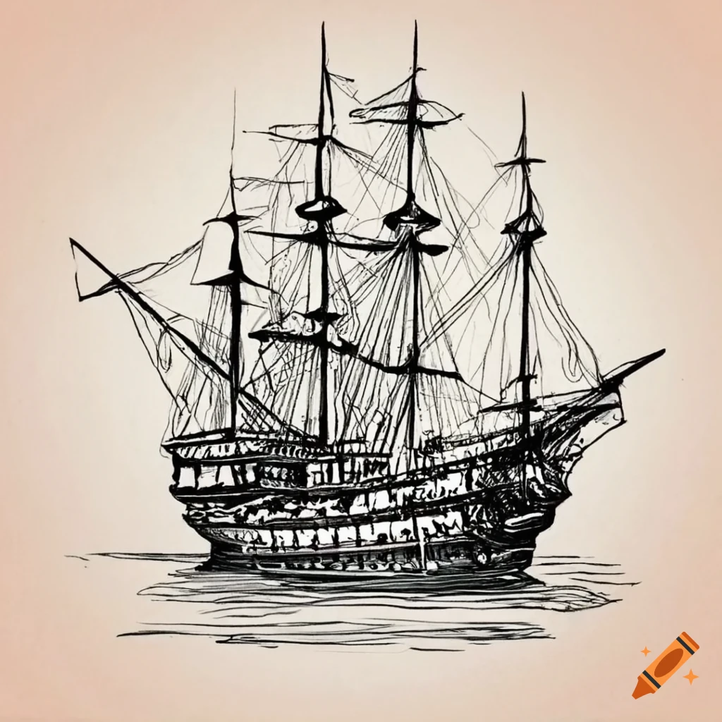 Sketch of a 17th century ship on Craiyon