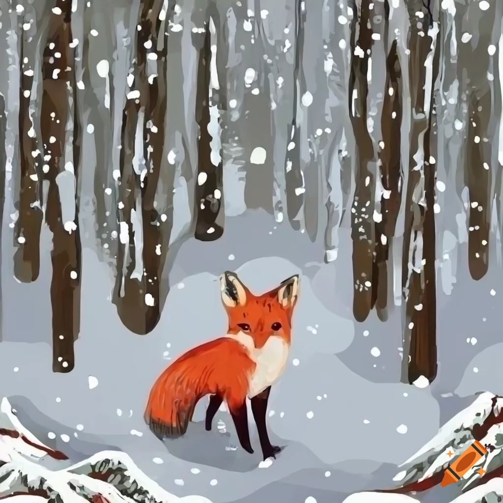 Mystical fox in a snowy forest on Craiyon