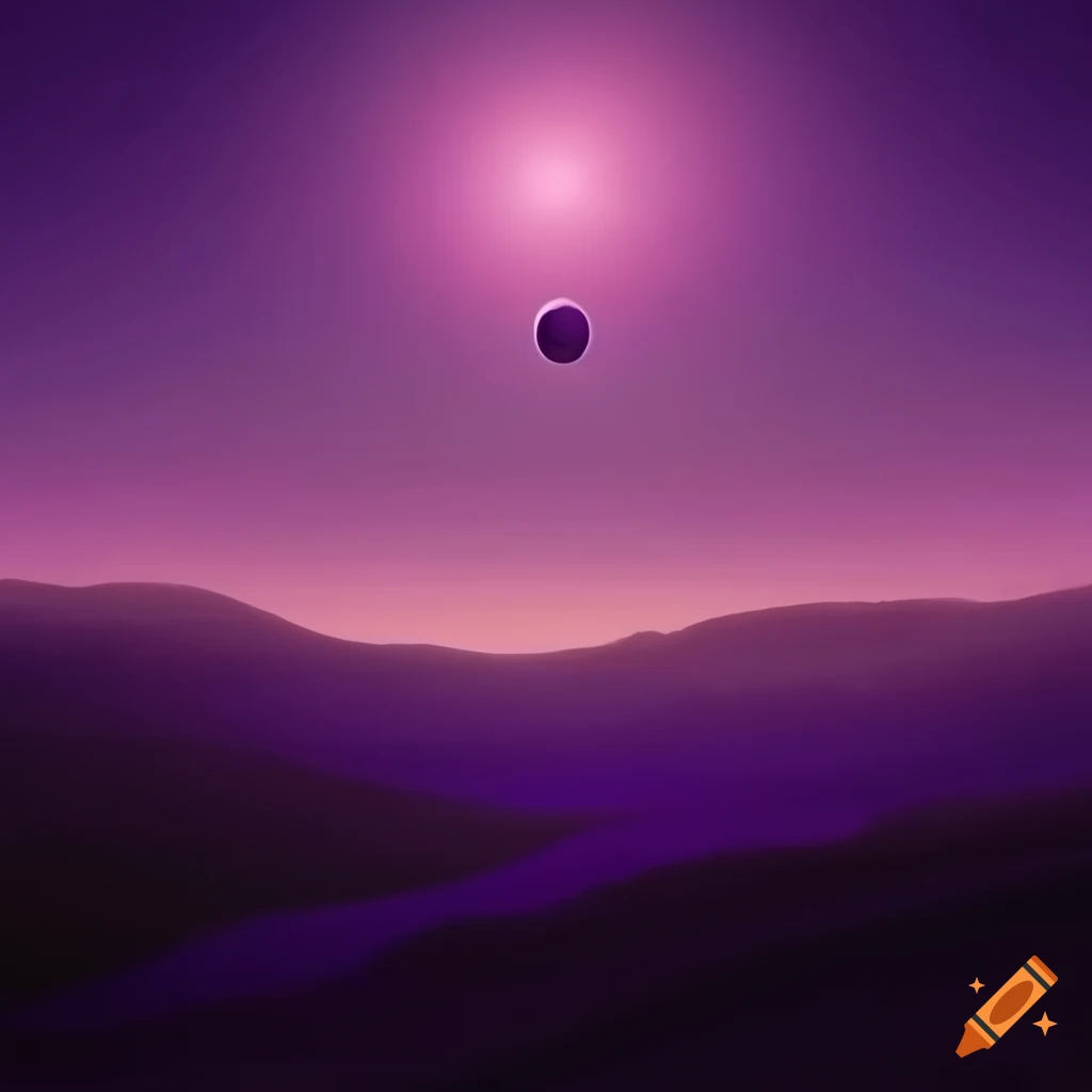 Landscape of an alien planet with purple sky and strange flowers on Craiyon