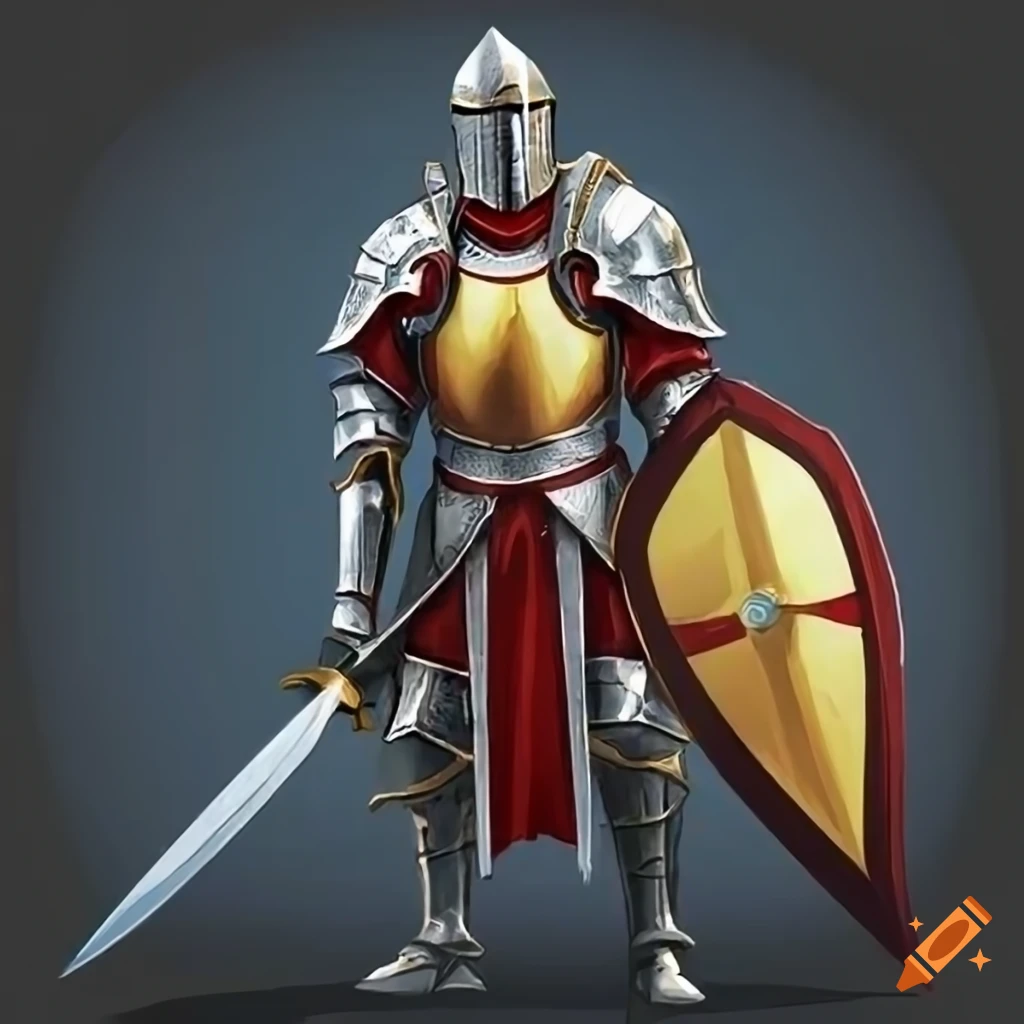 Image of a holy paladin battling with sword and shield on Craiyon