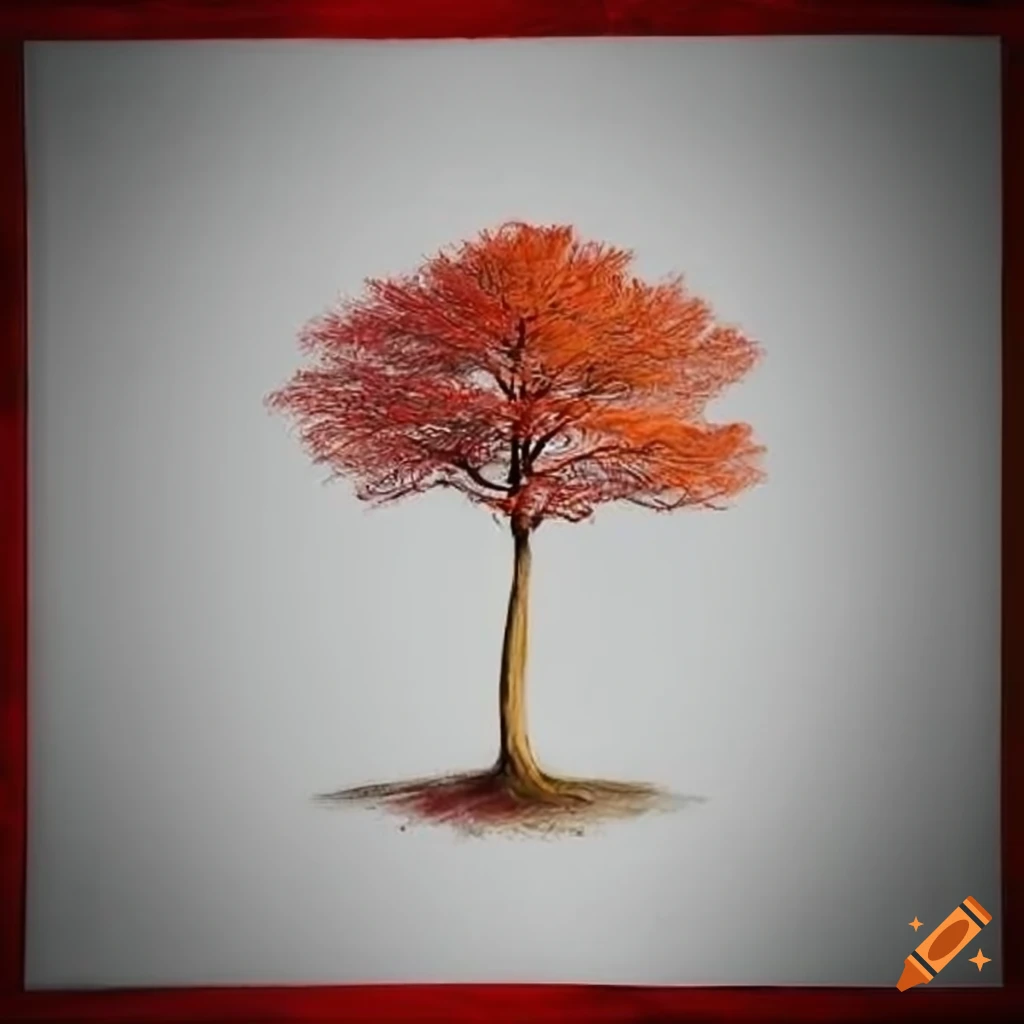 Drawing of a young red beech tree on a white canvas on Craiyon
