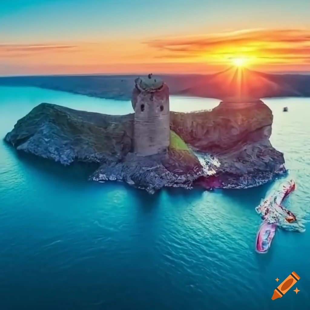 Hamster swimming in red sea at sunset