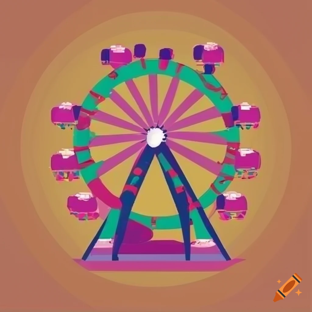 Flat design Ferris wheel with peppermint carriages on Craiyon