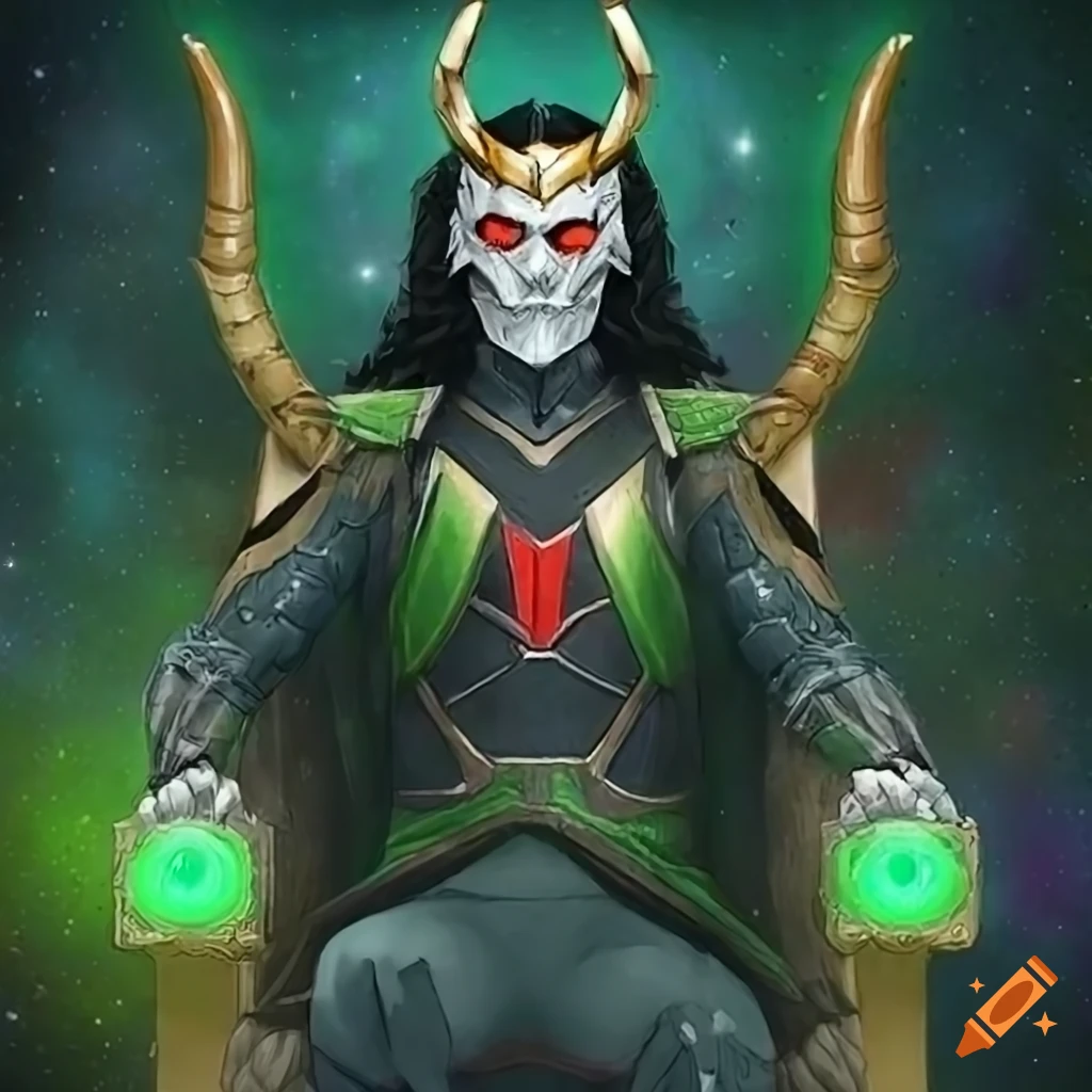 Cosmic artwork of Loki and master Hordak on a throne in space on Craiyon