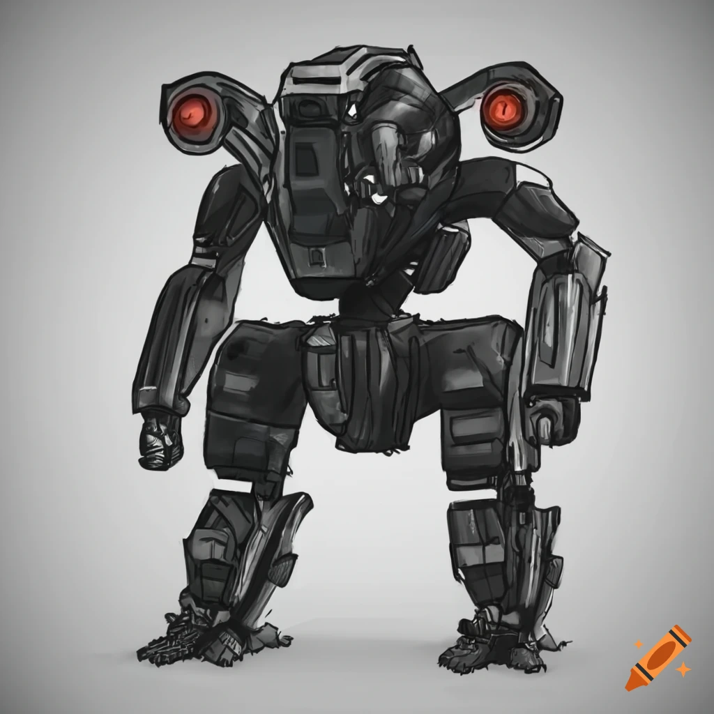 Black mech suit with cross symbol on top