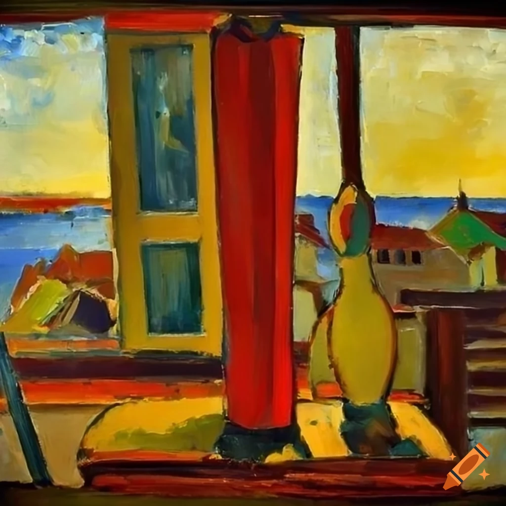 Exquisite monet-style landscape painting displayed on a large shield in ...