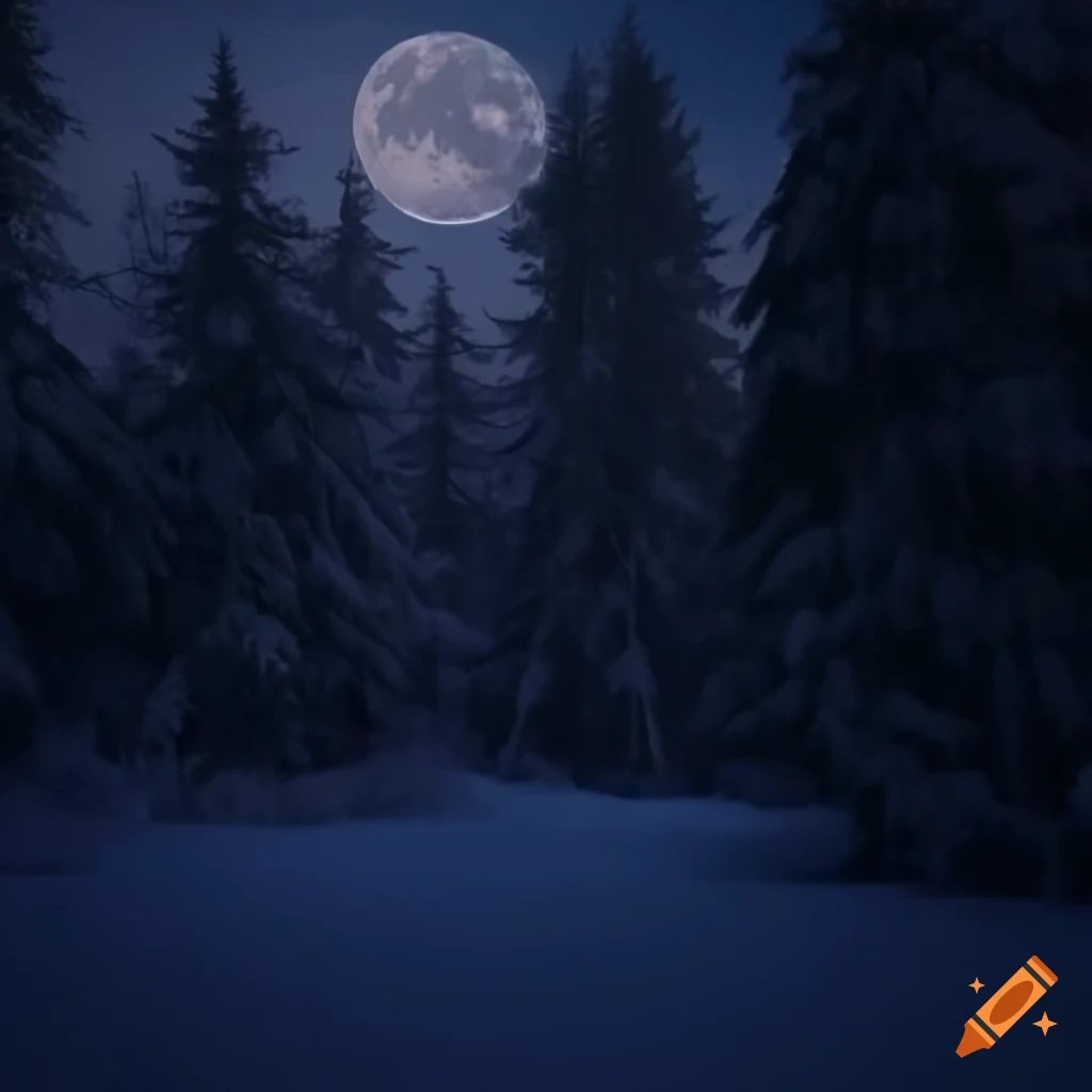 Moonlit snowy mountain landscape on Craiyon