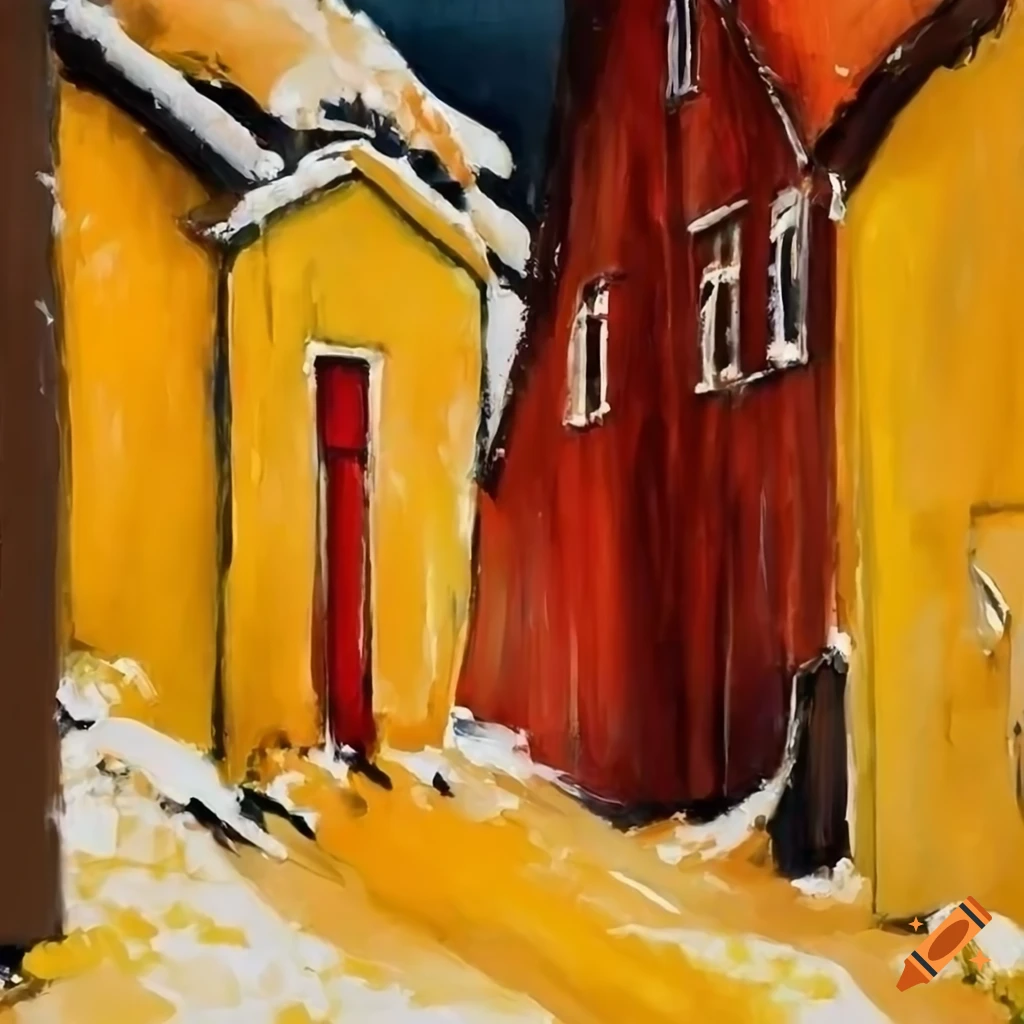Modigliani-style painting of a cozy village in Norway on Craiyon