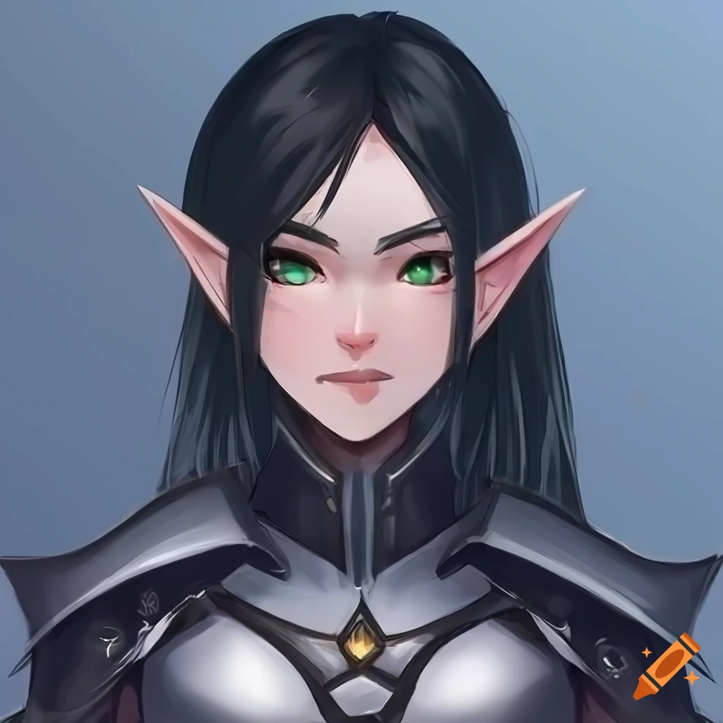 Concept art of a confident female elf with spiked armor on Craiyon