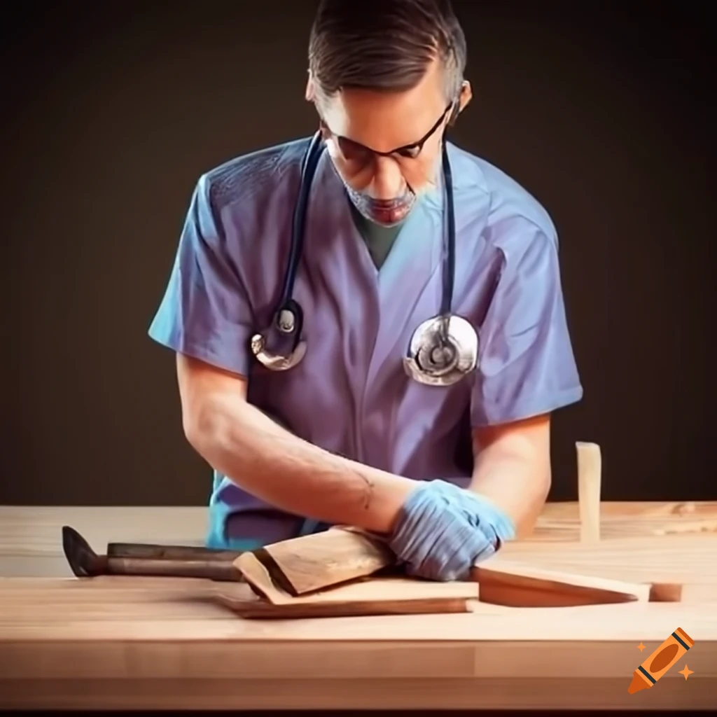 Doctor using woodworking tools
