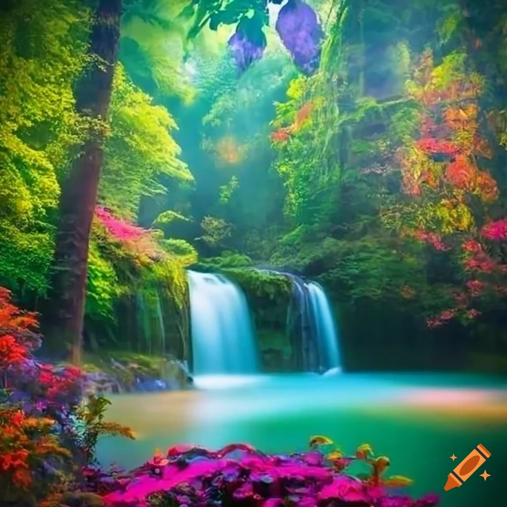 Paradise, flowers, waterfall on Craiyon