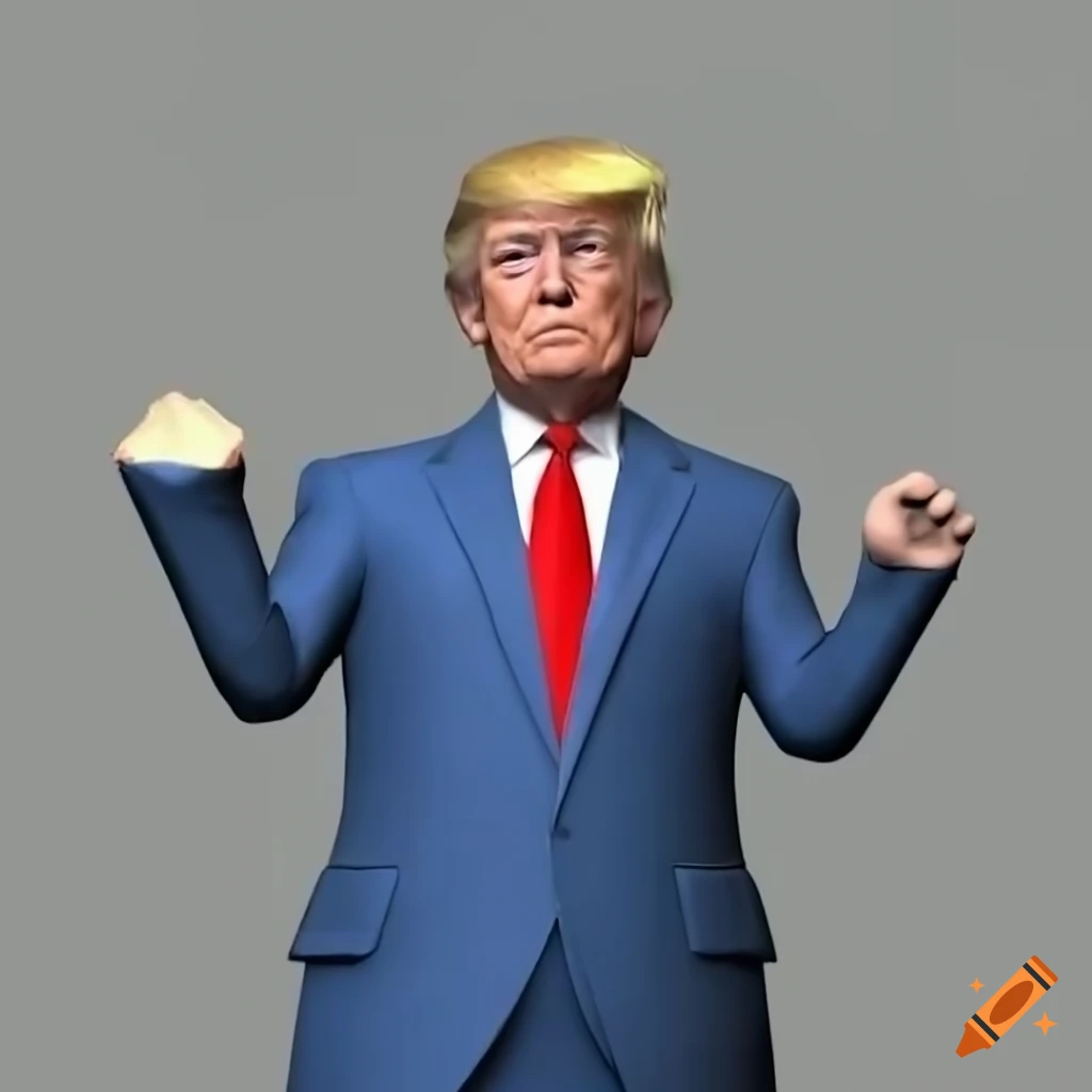 3D model of Donald Trump in a blue suit and red tie on Craiyon