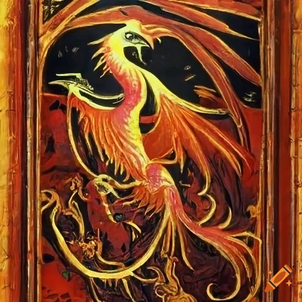 Colorful stained glass art of a phoenix on Craiyon