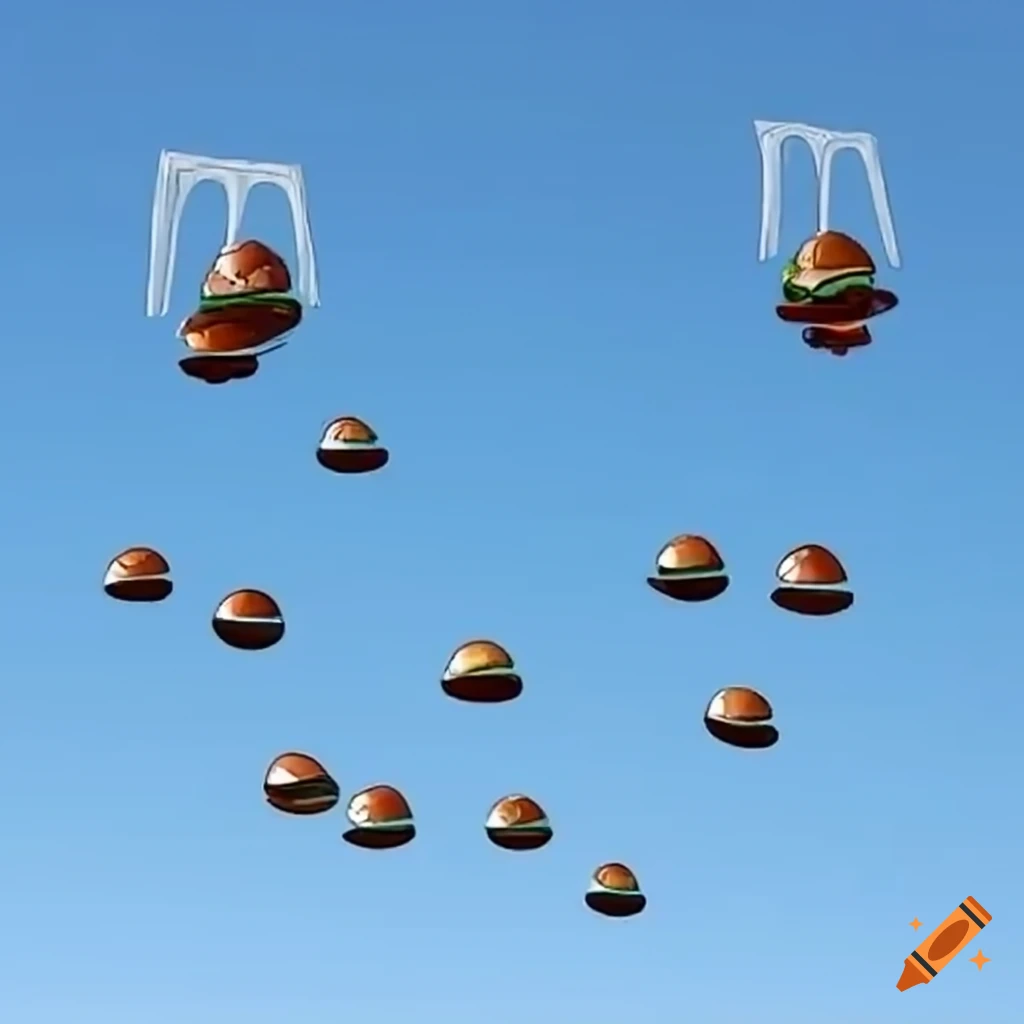Flying burgers in the sky on Craiyon